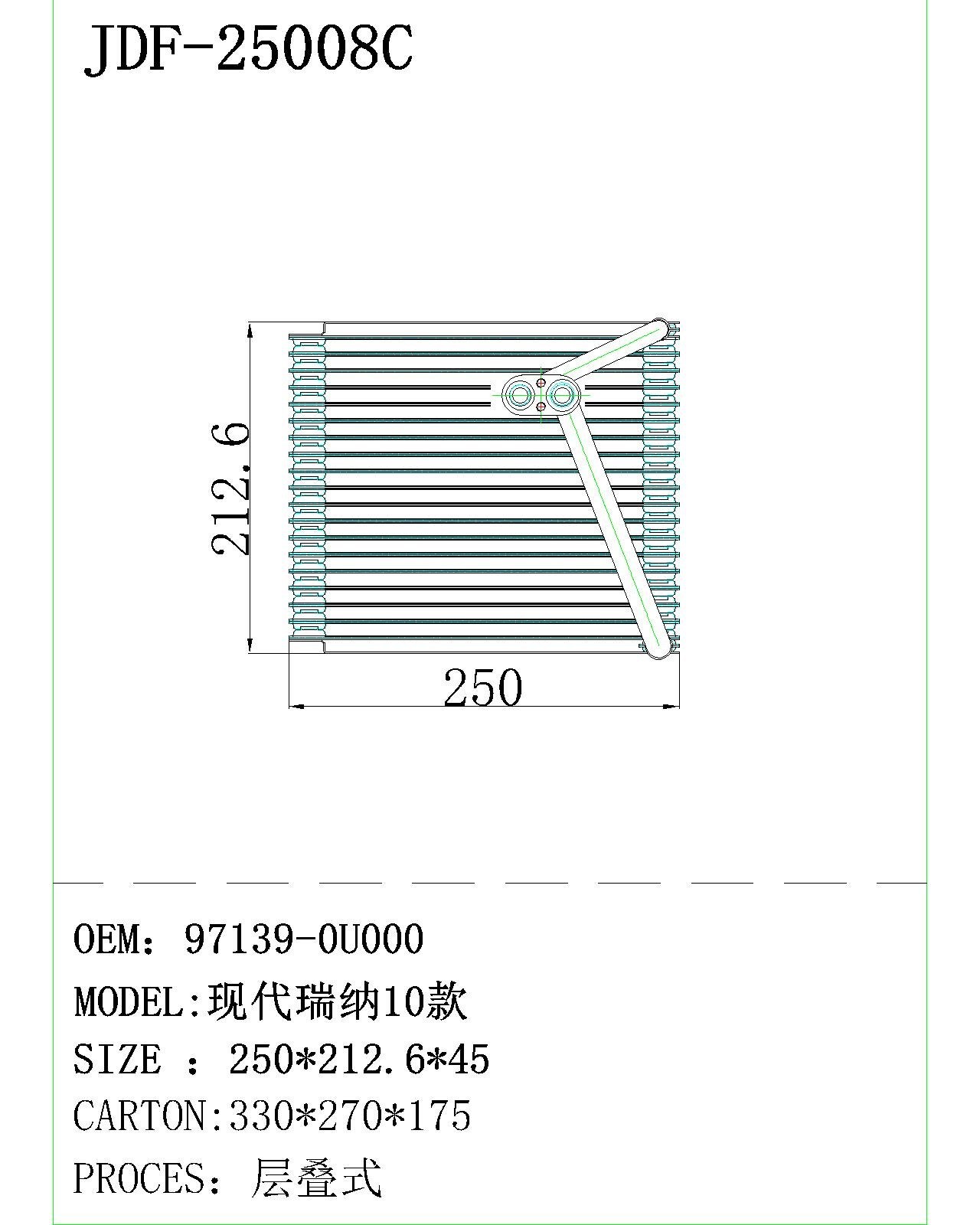 Car AC Evaporator Core for Hyundai Renault 10 Models OEM 97139-0u000